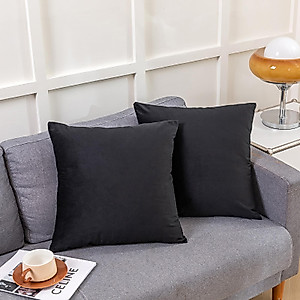 RainRoad Black Throw Pillows Covers Set of 2 Soft Velvet Decorative Pillow Covers 18x18 Inch for Couch Bed (Black, 18" x 18"(Pack of 2))