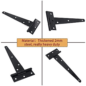 Joyangy 4pcs 6inch Black Heavy Duty T-Strap Gate Door Hinges, Outdoor Gate Hinge, Heavy Duty Gate Hinges for Wooden Fences Barn Door Shed Door Hardware