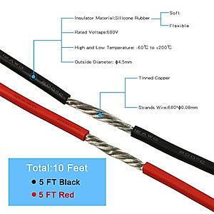 BNTECHGO 12 Gauge Silicone wire 5 ft red and 5 ft black Flexible 12 AWG Stranded Copper Wire
