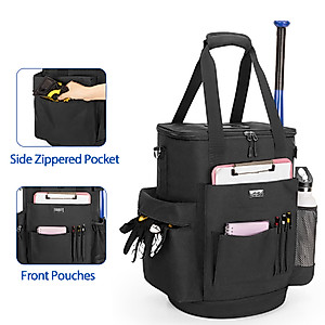 GOBUROS Baseball Ball Bucket Bag with Large Capacity, Baseball Coach Bag with Anti-Slip EVA Bottom, Softball Ball Bag with Large Space for Bat, Gloves, Scoreboards and Other Accessories