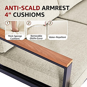 NATURAL EXPRESSIONS 4 Pieces Patio Furniture Sets,Metal Outdoor Patio Furniture Sets,Outdoor Sectional Furniture Patio Conversation Set,Wooden Anti-Scald Armrest,Sling Mesh,4" Olefin Cushions