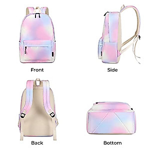 Imyth 3Pcs colorful Backpack sets for Teen Girls, Cute Bookbag School Daypacks for Elementary Middle Students (Rainbow)
