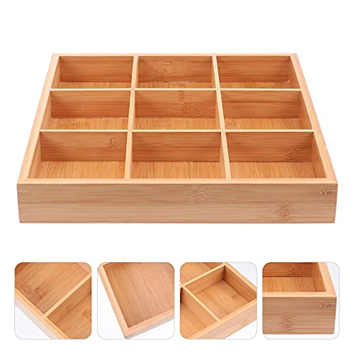 Cabilock Veggie Tray Bamboo Serving Tray Divided Platter Wooden Food Server with Handle Candy Bowl Sushi Plate 9 Compartments for Japanese Taco Dip Parties Chip Bowls for Parties