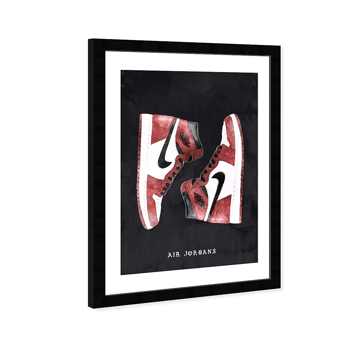 Wynwood Studio Red Basketball Sneakers Wall Art Street Style Home Décor Framed Poster Print Painting 'Classic Sneakers' in Black, Red Air Swoosh Jordans
