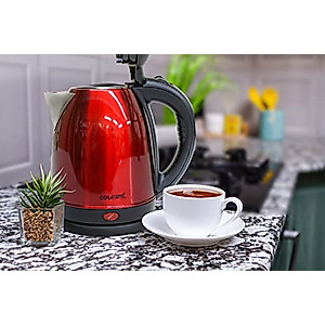Courant 1.5 Liter Kettle Red Stainless Steel Cordless Electric Kettle with 360 Degree Rotational Body, Automatic Safety Shut-Off, Perfect for Tea / Coffee /Hot Chocolate/ Soup/ Hot Water