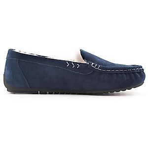 Parfeying Women's Sheepskin Moccasin Slippers Cow Suede Memory Foam Driving Style Loafers,L20102 INDI 9US Indigo/Indigo
