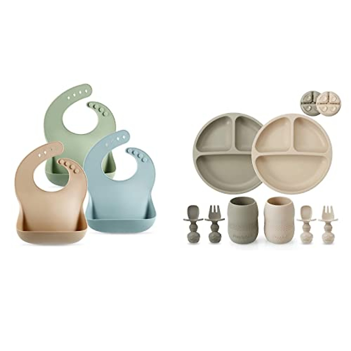 PandaEar Set of 3 Cute Silicone Baby Bibs & Silicone Baby Feeding Set