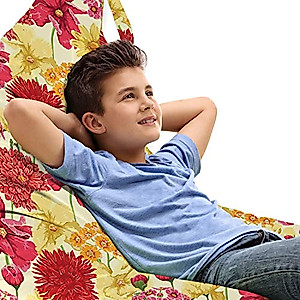Ambesonne Colorful Lounger Chair Bag, Watercolor Style Wildflowers with Botanical Elements in Warm Tones Blooming Petals, High Capacity Storage with Handle Container, Lounger Size, Multicolor