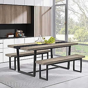 STHOUYN 59” Dining Bench Pair of 2 for 6-8 Person, Farmhouse Indoor Kitchen Table Benches, Bed Bench, Industrial Shoe Bench, Entryway Benches (Grey 2pcs)