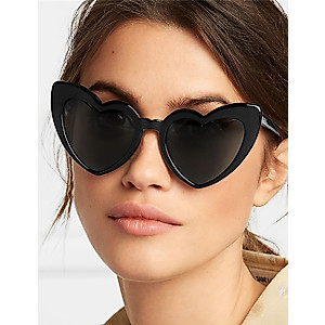 4 Pack Heart Shaped Sunglasses Trendy Cat Eye Love Heart Glasses Vintage Retro Heart Sunglasses for Women(Black)