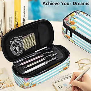 Yakuna Retro Flower Garland Pencil Pouch Beautiful Watercolor Bouquet Roses Meadow Flowers Butterflies Pencil Case Office College School Student Large Storage Zipper Pouch