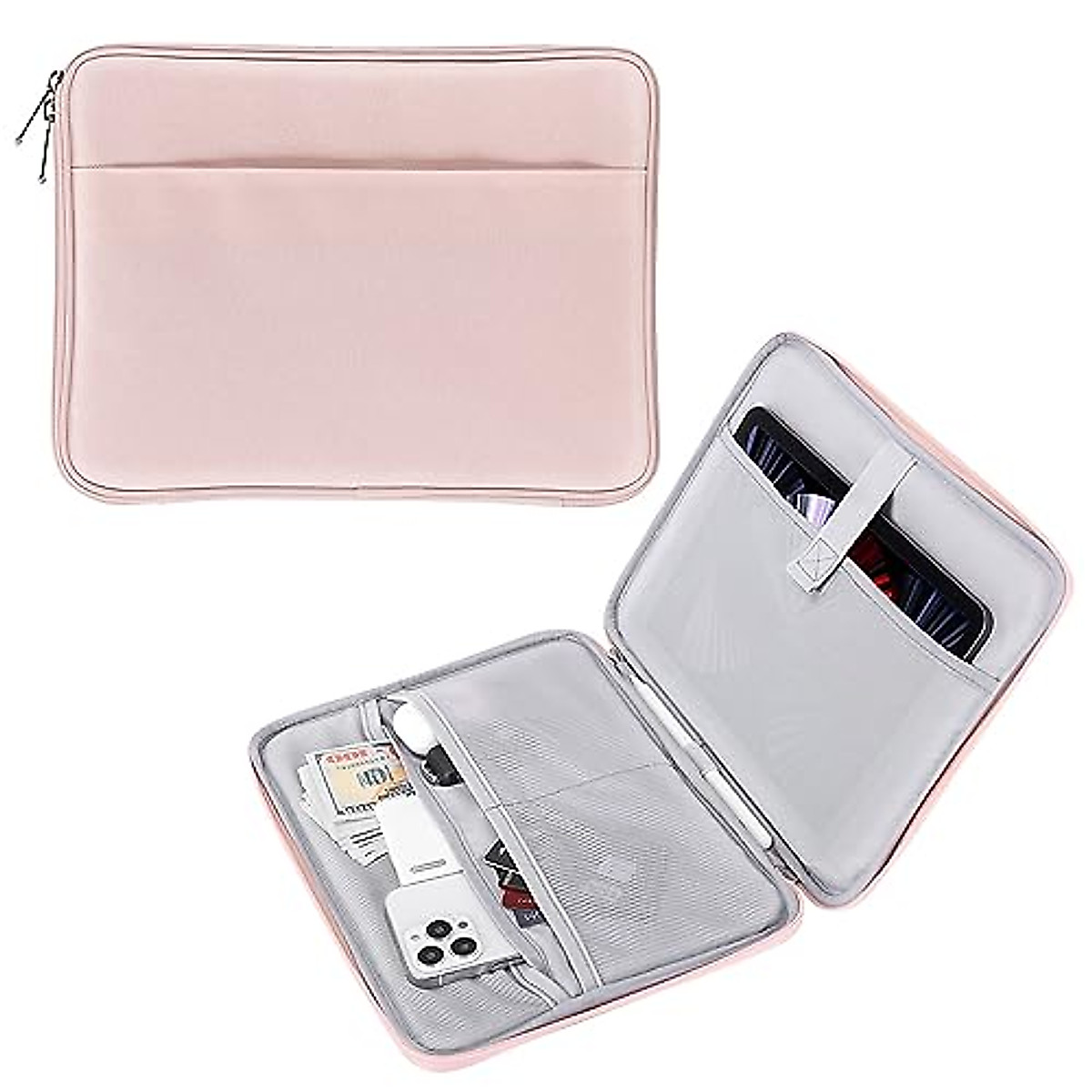 MoKo 12.9 Inch Tablet Sleeve Bag, Protective Bag with Two Compartments Fits iPad Pro 12.9 M2 2022/2021/2020/2018,Surface Laptop Go 12.4",Galaxy Tab S8+ 12.4", Pink