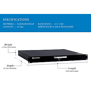 RackPath 1U Rack Mount Drawer for 19 Inch AV/Network/DJ Equipment Racks or Cabinets with Lock and Key