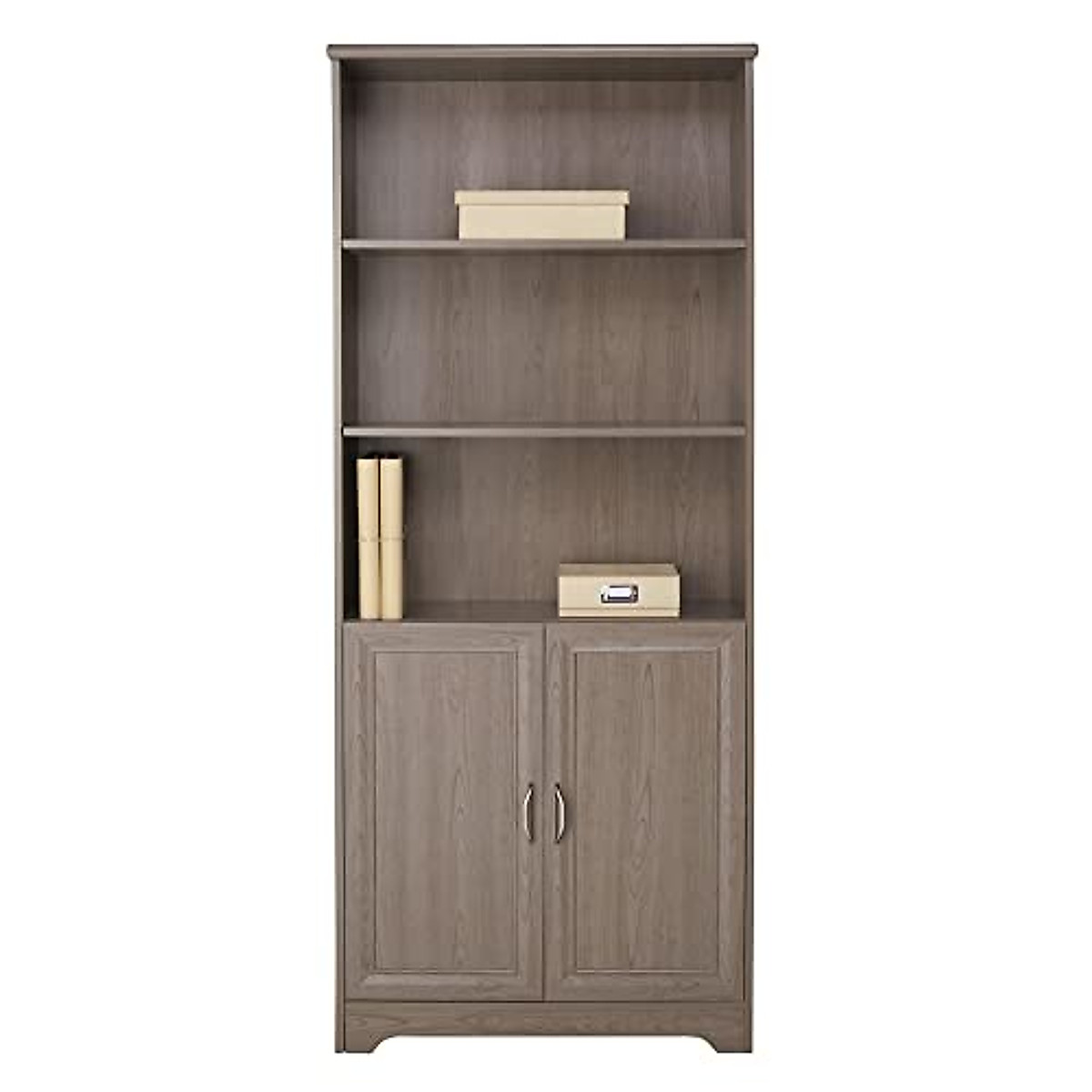 Realspace® Magellan 72"H 5 Shelf Contemporary Bookcase with Doors, Gray/Medium Finish