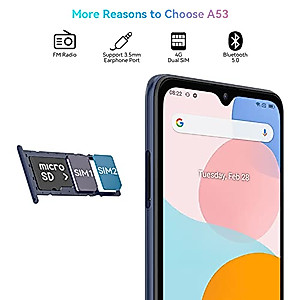 Unlocked Phones, Blackview A53 Unlocked Cell Phone(2023 New), 7GB RAM+32GB ROM/1TB Expand Android Phone, Android 12 Smartphone, 5080mAh Battery 10W Fast Charge, 6.5"HD+Display,3 Card Slots,Face Unlock
