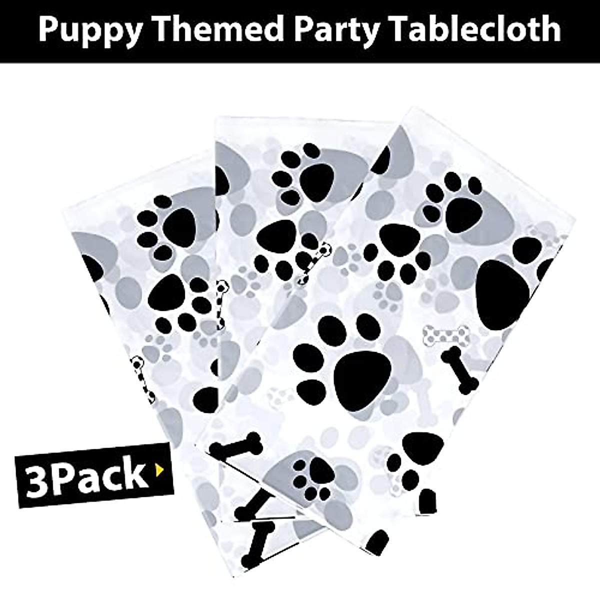 3 Pack Puppy Dog Pet Paw Print Plastic Tablecloth Table Cover,Large Paw Print and Bone Sign Plastic Disposable Rectangle Table Cover for Pet Dog Themed Birthday Party Decorations,54x108 inch