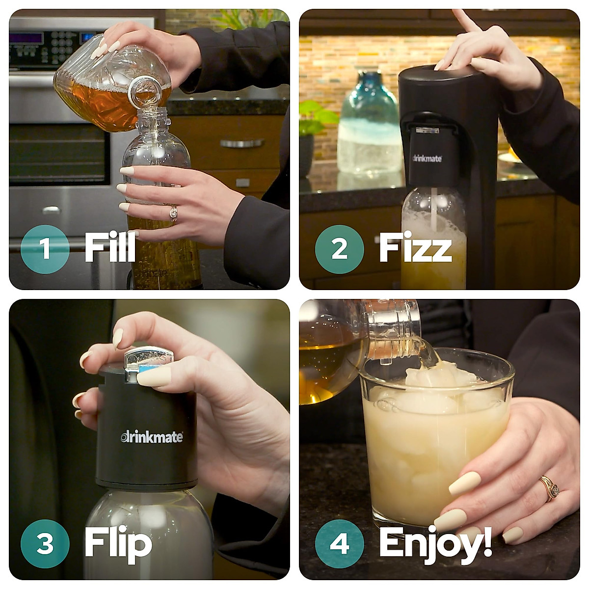 Drinkmate OmniFizz Sparkling Water and Soda Maker, Carbonates Any Drink, PARTY PACK - Includes two 60L CO2 Cylinders, three Carbonation Bottles, and two Fizz Infusers (Arctic Blue)