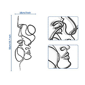 Pinetree Art Metal Wall Art for Bedroom Minimalist Design Wall Sculptures Decor Lovers Kissing Line Artwork Home Living Room Bathroom Decorative (black, 7" x 20")