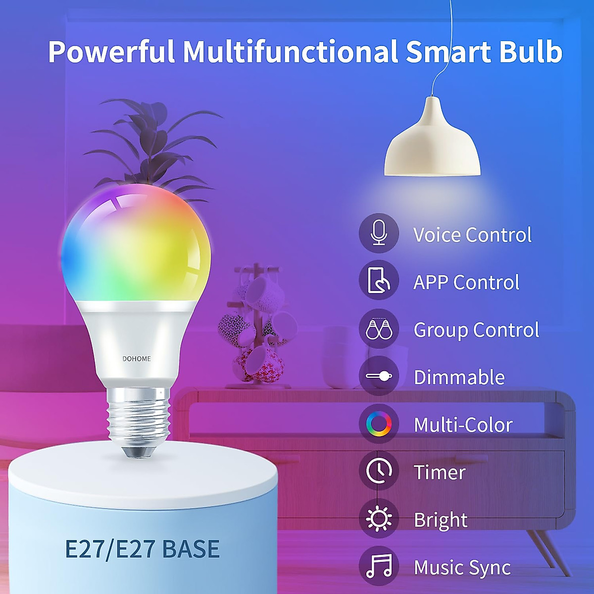 DoHome led Smart Light Bulbs, Homekit Smart Bulb 9W 900LM Work with Alexa, Apple Home, Google Home 2.4GHz WiFi Bluetooth Light Bulb A19 E26 RGBWW Color Changing Dimmable LED Light Bulb 2Pack