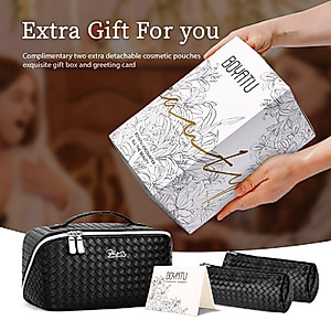 Travel Makeup Bags for Women Cosmetic Bag: Large Make up Bag Set of 3 - Vegan Leather Toiletry Organizer with Compartments & Handle & Divider - Girlfriend Teacher Teen Girl Gifts Trendy Stuffs