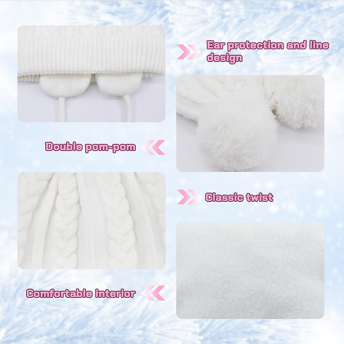 Duoyeree Baby Beanie with Pom-pom Ears Newborn Earflap Hat for Toddler Boys Girls