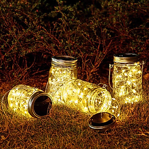 Solar Mason Jar Lights Outdoor Hanging Lights 6 Pack 30 Led String Fairy Lights Solar Lanterns Decorative Garden Lights Jar Table Lamp for Patio Party Garden
