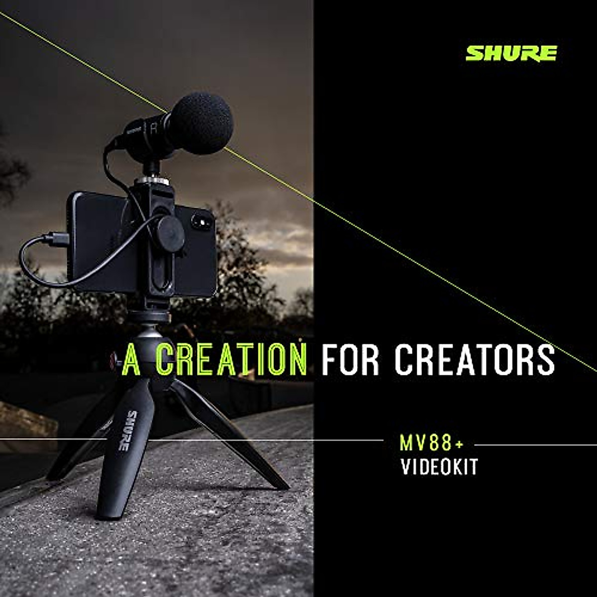 Shure MV88+ Video Kit - Digital Stereo Condenser Microphone for Apple and Android, with Manfrotto PIXI Tripod, Phone Clamp, Mount, iOS and USB-C Cables for Next-Level Compatibility and Connectivity