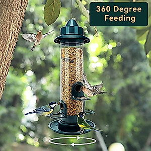 Wiewish Squirrel Proof Bird Feeder for Outdoor Hanging Metal, Plastic Tube Bird Seed Feeder with 4 Ports, Large Capacity, Easy to Fill Metal Birdfeeder for Cardinal, Finch, Blue Jay for Bird Lover