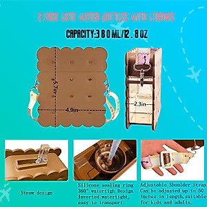 2 Pieces Cute Water Bottles with Straws, Creative Kawaii Biscuit Shaped Plastic Leakproof Juice Drinking Cup with Adjustable Shoulder Strap for School Outdoor Camping Sports (Pink,Coffee color)