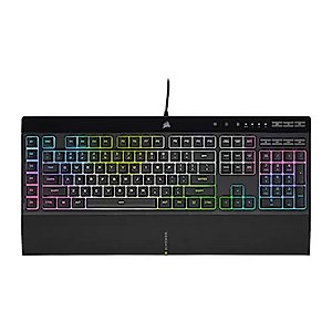 Corsair K55 RGB PRO XT - Dynamic Per-Key RGB Backlighting - Six Macro Keys with Elgato Stream Deck Software Integration-IP42 Dust and Spill-Resistant-Detachable Palm Rest-Media and Volume Keys-Black