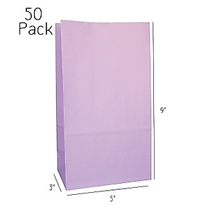 Party Favor Bag - 50 Pack Light Purple Lavender Lilac Color Paper Kraft Lunch Gift Treat Bags Ideal for Baby Shower, Birthday Party, Craft Projects, Gift Bags