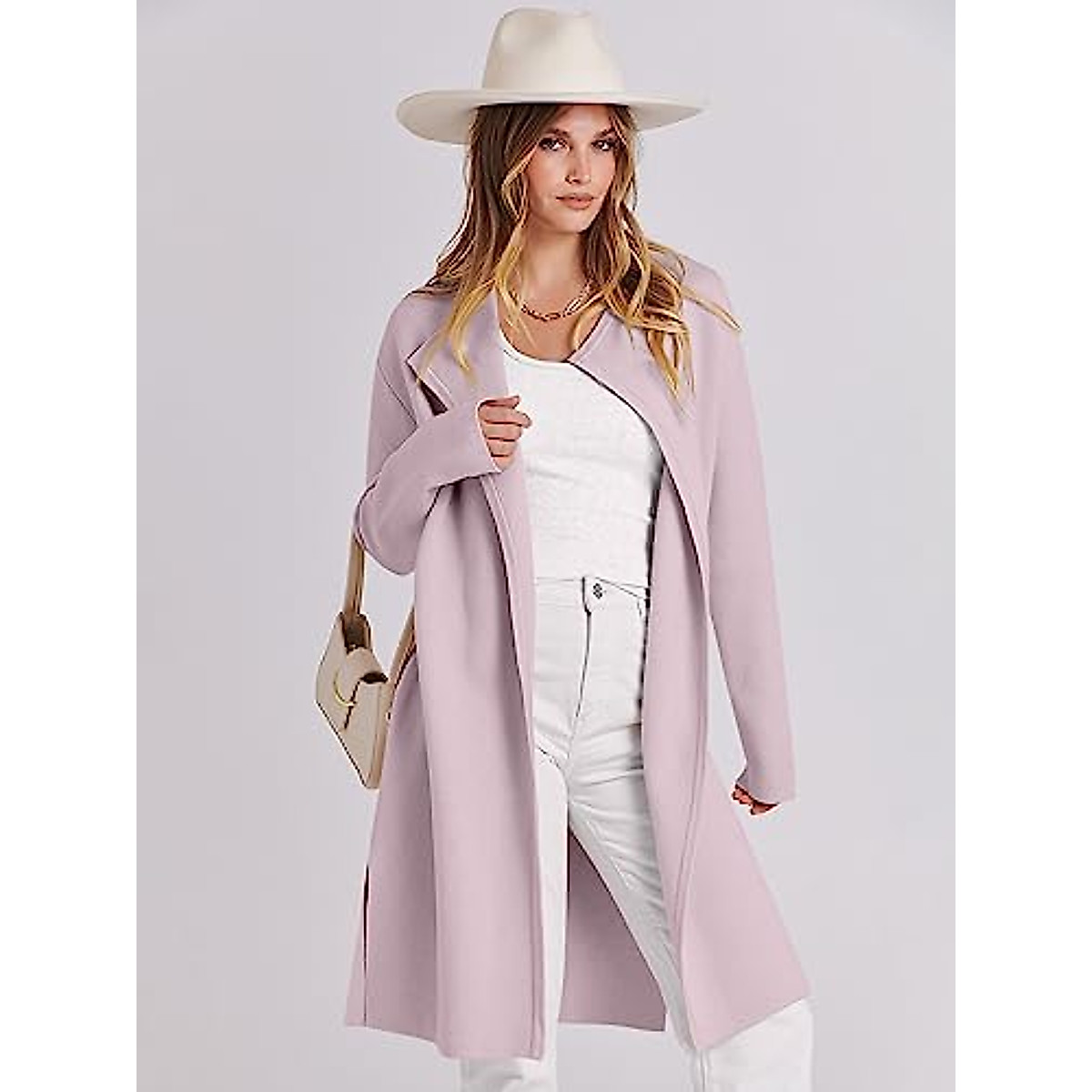 Prinbara Open Front Cardigan for Women Lapel Casual Long Sleeve Knit Sweater Lightweight Trench Coat Jacket 2023 Trendy 7PA21-Taofen-S