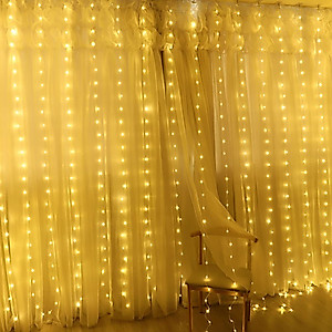 n Led Curtain Lights 9.8 ft and connectable with 300 led ,8 Modes USB with Remote,Waterpoorf for Christmas Bedroom Party Wedding Home Garden Wall Decorations(Warm White)