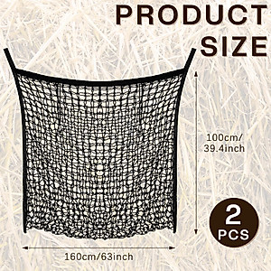 Fabbay 2 Pcs Slow Feed Hay Net Hay Feeder Bags for Horses Goat Stall Trailer Horse Feeding Supplies(63 x 40 Inch,Black)