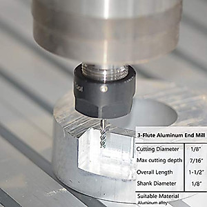 SpeTool 1/8 End Mills for Aluminum 3 Flutes CNC Spiral Router Bits for Aluminum Cut Non-Ferrous Metal Upcut 1.5 inches Long 5 Pieces