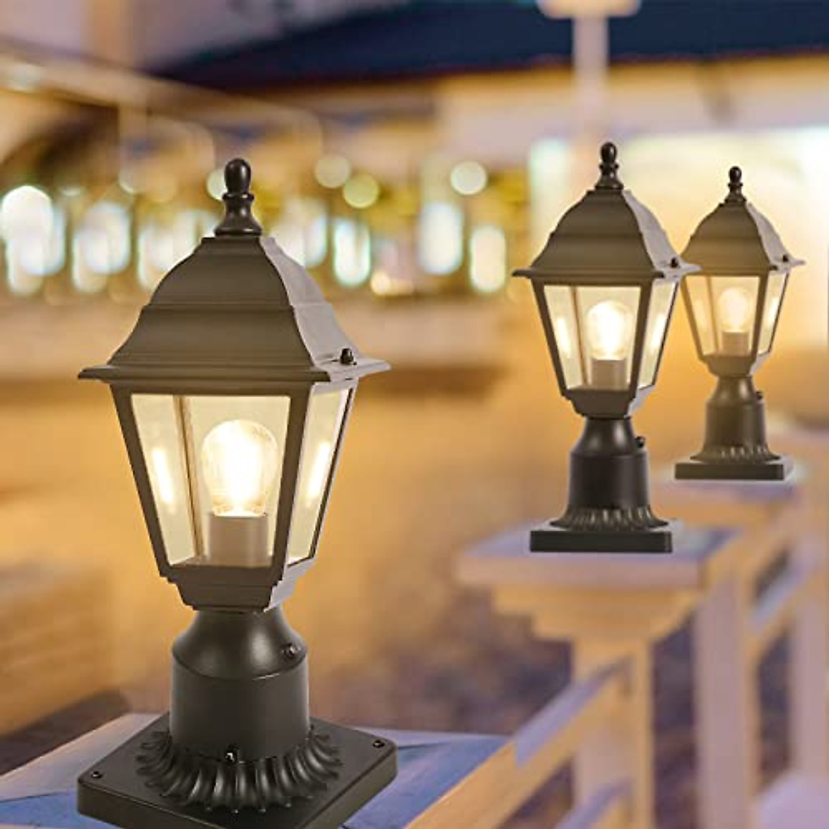 Dusk to Dawn Outdoor Post Lights Hardwired 120V, Aluminum Outside Post Lantern with Pier Mount, Exterior Lamp Pole Lantern Head with Clear Glass, Matte Black Post Light for Patio,Garden,Walkway