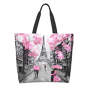 Sweetshow Eiffel Tower Tote Bag Paris Gifts for Women Pink Handbag Paris Bag Grocery Bag Waterproof Reusable Grocery Shopping Gift Bag for Beach Bags Shoulder Bag Handbag