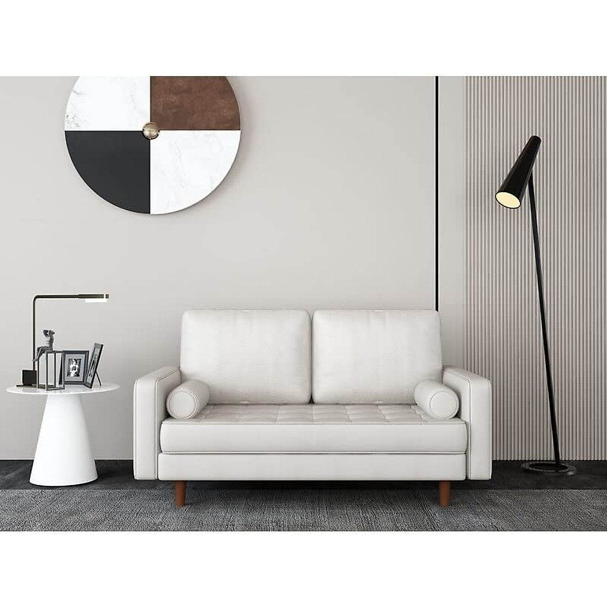 Overstock 59" Mid-Century Square Arm Leather Loveseat White