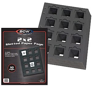 BCW 2x2 Slotted Paper Page for 3-Ring Binder | Black | Holds 12 Coin Flips | Fits Standard 8.5x11 Binders | Ideal for Coin Collection Storage | Paper and Coin Holders | 10 Ct