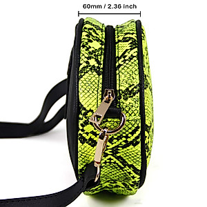 by you Women Fashion Snakeskin Pattern Small Round Cellphone Crossbody Purse Shoulder Bag Belt Bag Adjustable Strap (Round Snake Print - Neon Yellow)