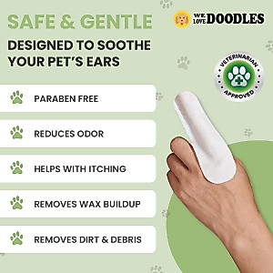 We Love Doodles Dog Ear Cleaner Finger Wipes - Cleans & Deodorizes Dog Ear Cleaner, Presoaked Dog Ear Wipes, Safe & Gentle Dog Ear Cleaning Solution - 50 PCS