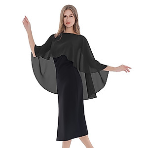Baoqiya Women's Capelet Shawls and Wraps for Evening Dresses Soft Bridesmaid Shawl Chiffon Cape Wedding Cover Up One Size(Black)