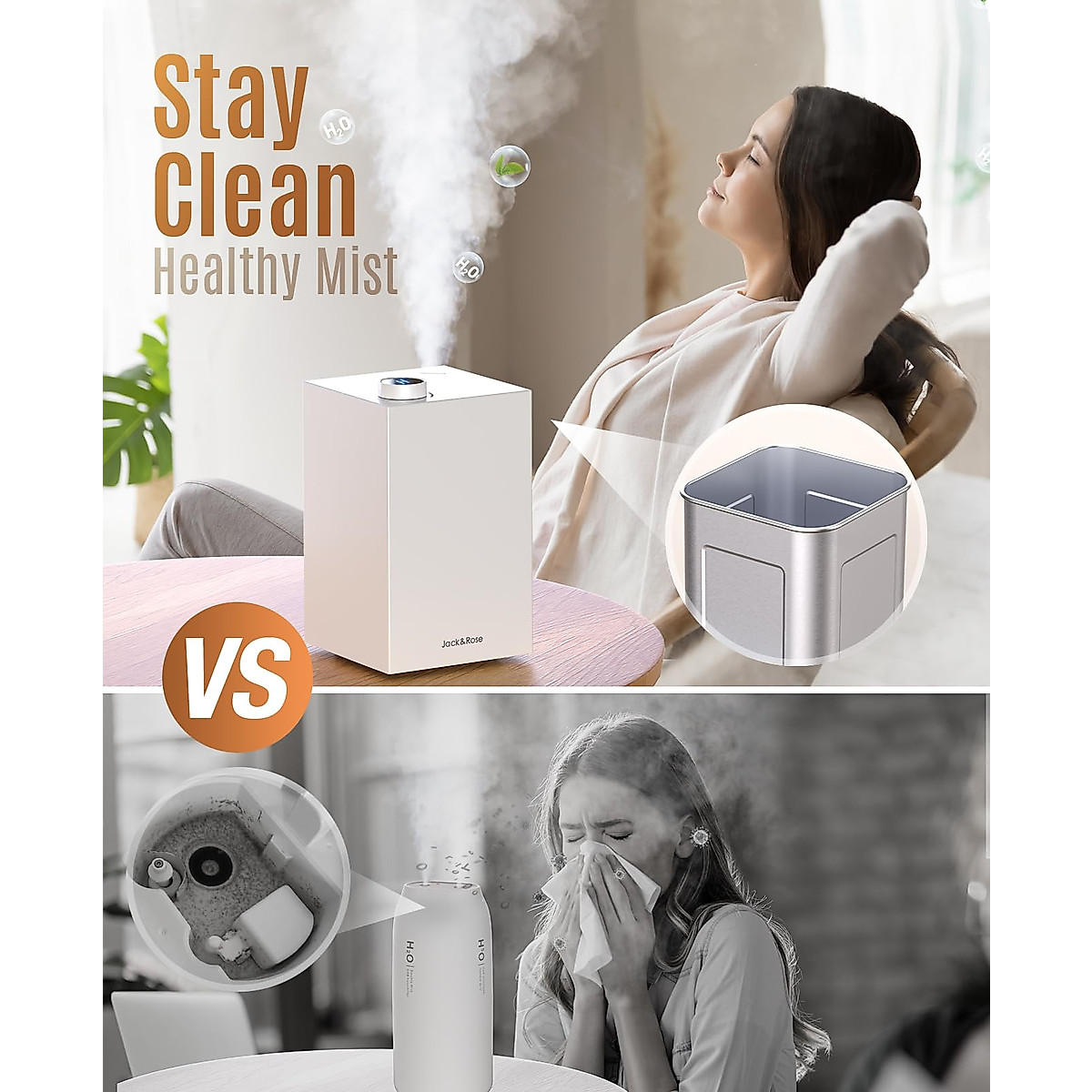 Stainless Steel Humidifier, Easy to Clean Humidifier, Dishwasher Safe Humidifiers, Cool Mist Humidifiers for Bedroom