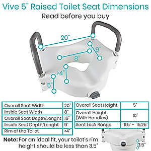 Vive Raised Toilet Seat - 5" Portable, Elevated Riser with Padded Handles - Elongated and Standard Fit Commode Lifter - Bathroom Safety Extender Assists Disabled, Elderly, Seniors, Handicapped (1)