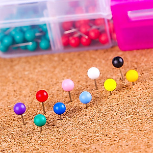 Yalis Push Pins 600-count Map Tacks Marking Pins 1/8-Inch Plastic Beads Head, 10 Assorted Colors