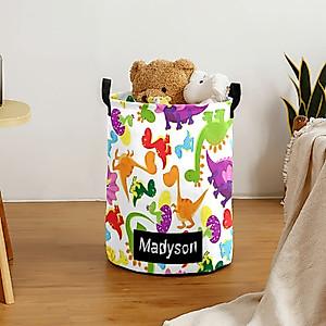 Personalized Baby Laundry Basket for Boys Girls Custom Laundry Hamper with Handle Collapsible Organizer Storage Bathroom Living Room Bedroom Decor (Dinosaur)