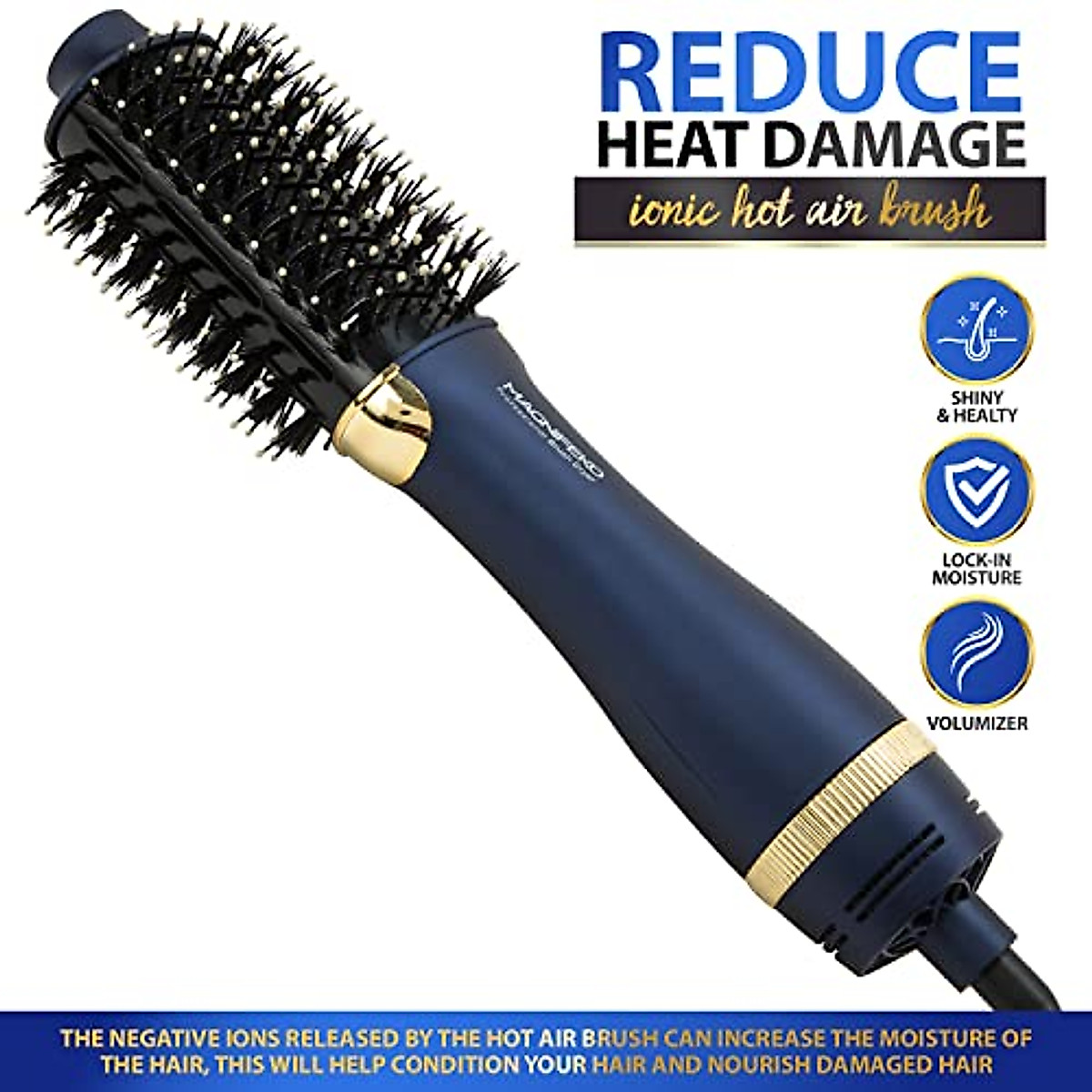 Magnifeko Round Hair Dryer Brush - Hot Air Blow Dryer Brush for Women for Hair Drying, Styling and Volumizing -(Blue)