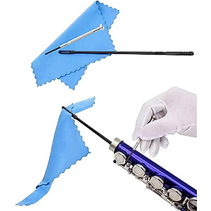 Flute Cleaning Kit Include 1pc Cotton Cleaning Brush, Flute Swab, Double-End Dust Brush,Flute Cleaning Rod, Screwdriver for Flute Repairing,Cork Grease, a Pair Cotton Gloves, 1pc Flute Cleaning Cloth