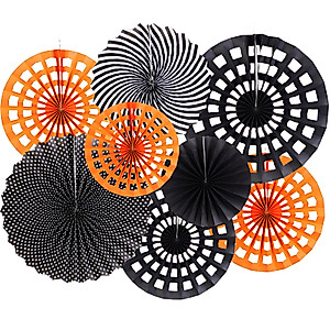 Black and Orange Party Decorations Hanging Paper Fans Party Decorations for Basketball Birthday Graduation Gothic Halloween Tissue Paper Fans Paper Party Decorations
