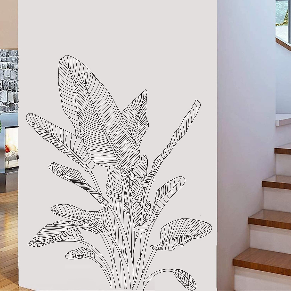 Supzone Simple Tropical Plants Wall Stickers Boho Modern Style Wall Decal Sketch Tropical Palm Leaves Wall Art Sticker for Bedroom Living Room Kitchen Sofa TV Backdrop Wall Decoration